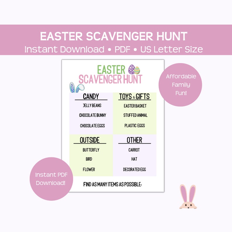 Printable Easter Scavenger Hunt for Kids, Indoor and Outdoor Fun ...