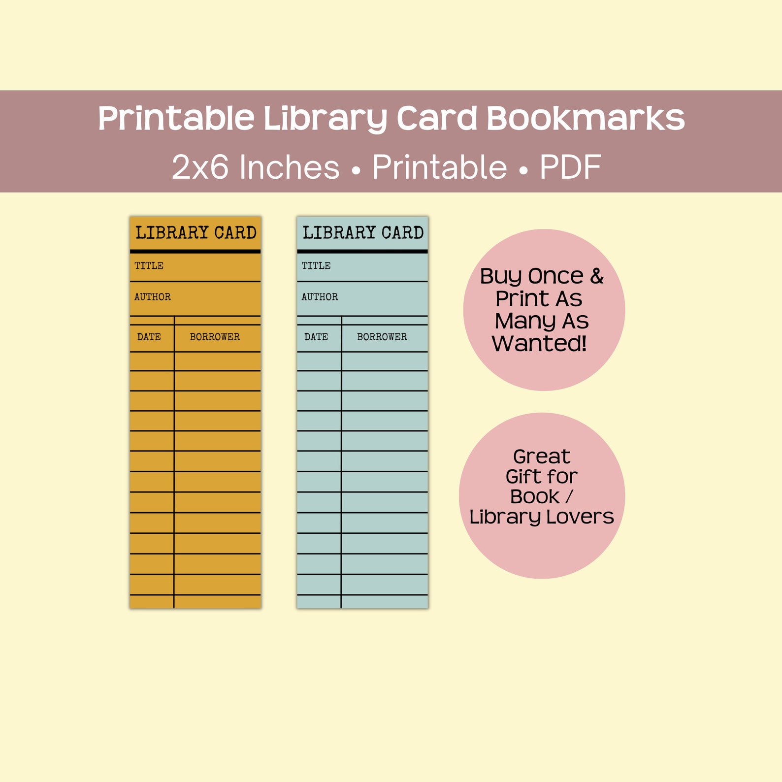 Printable Library Card Bookmarks: Gift for Bookworms (PDF Download) - Etsy