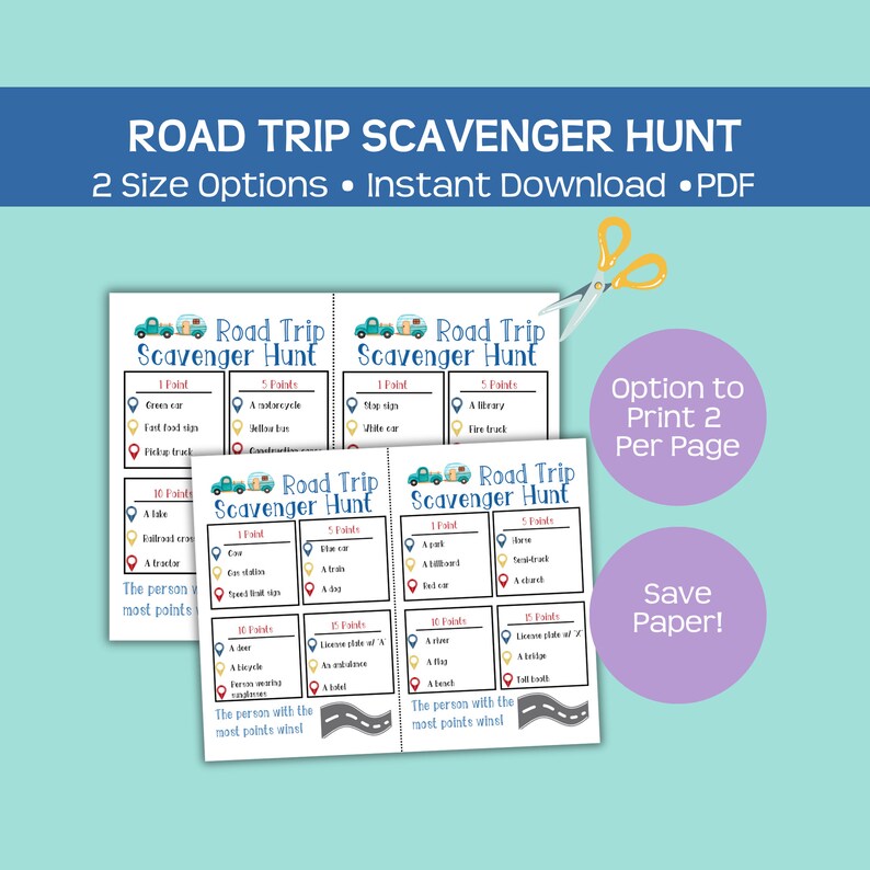Road Trip Scavenger Hunt Printable for Kids and Families, Long Car ...