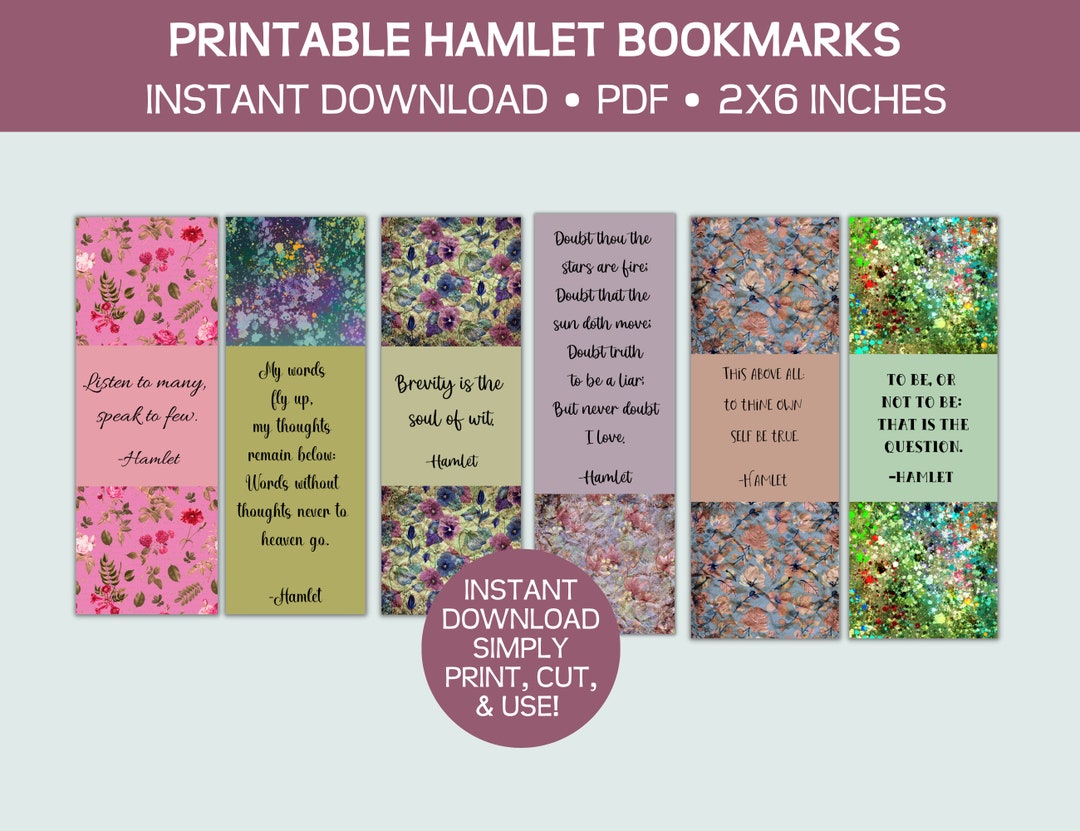 Printable Hamlet Bookmarks William Shakespeare Gift for Book - Etsy
