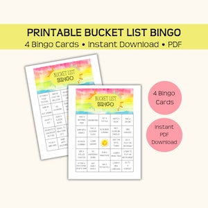 Printable Bucket List Bingo Game, Four Bingo Cards, Life Goals, to Do ...