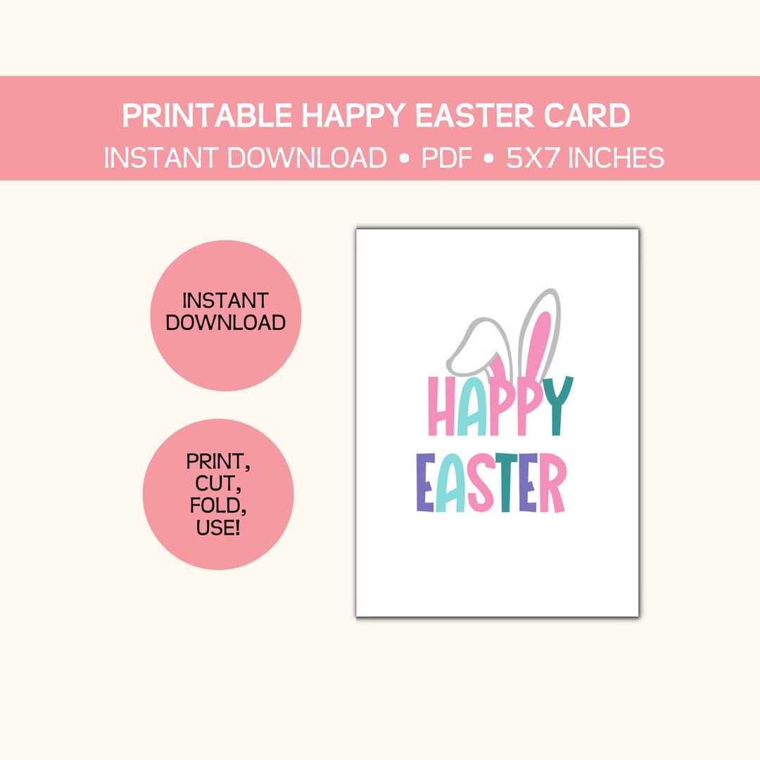Printable Happy Easter Card, Bunny Ears, Print, Cut, and Fold, Instant ...