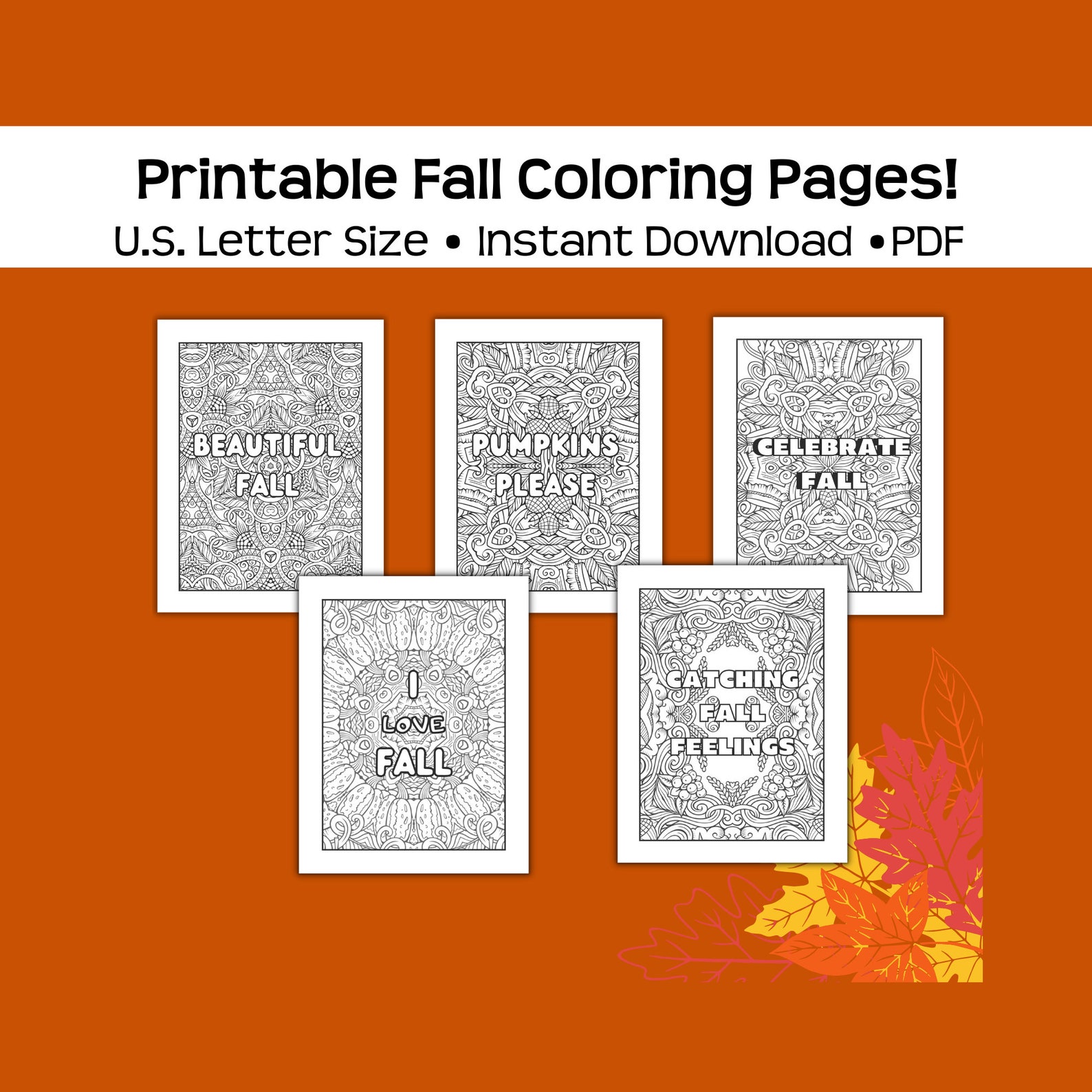 Printable Fall Coloring Pages, 10 Autumn Coloring Sheets, Instant Pdf ...