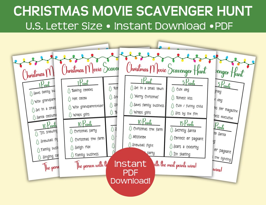 Printable Christmas Movie Scavenger Hunt Game Play Alone or - Etsy