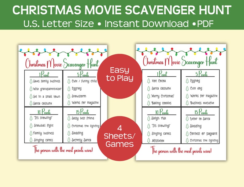 Printable Christmas Movie Scavenger Hunt Game Play Alone or - Etsy