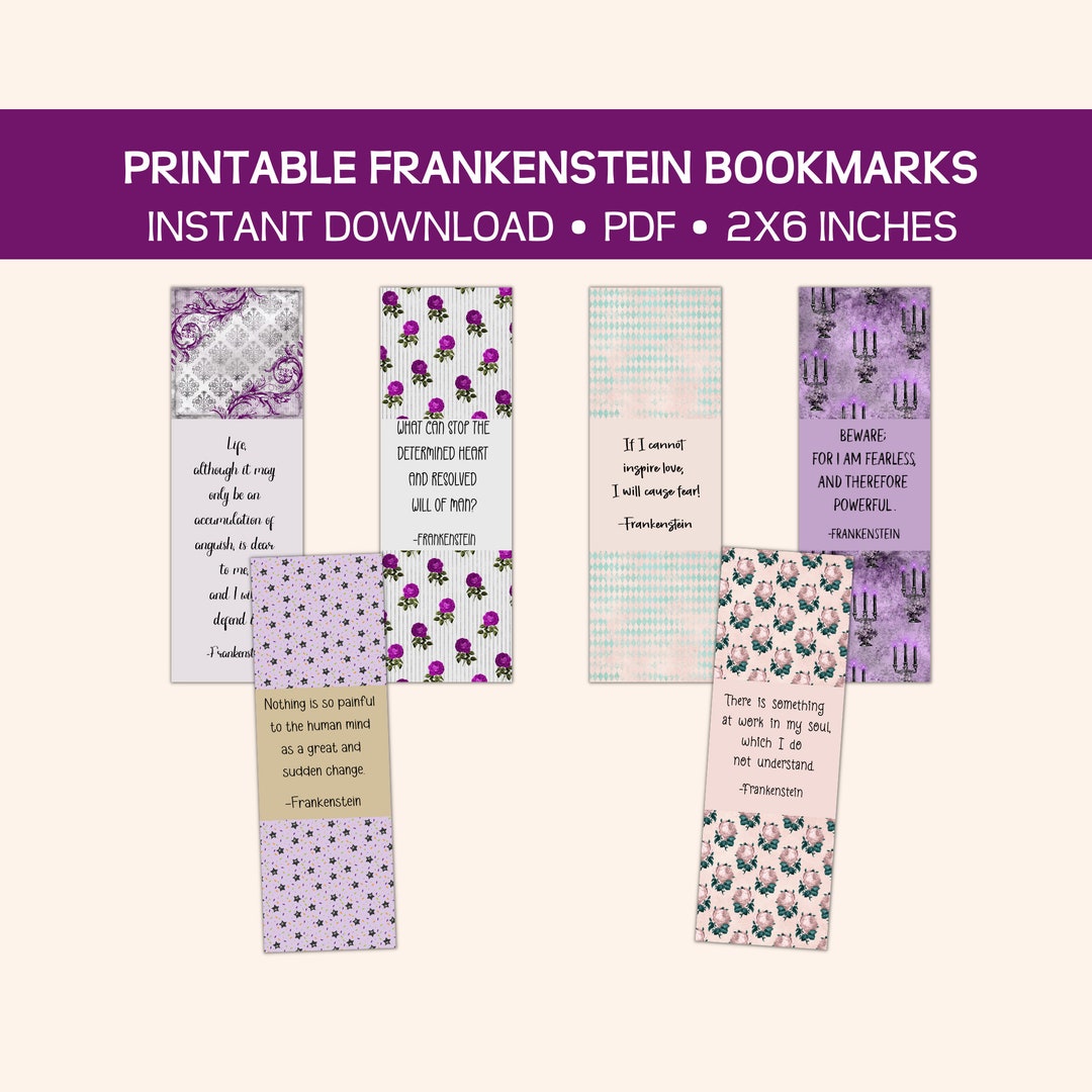 Printable Frankenstein Bookmarks, Mary Shelley, Bookish Gift for Book ...