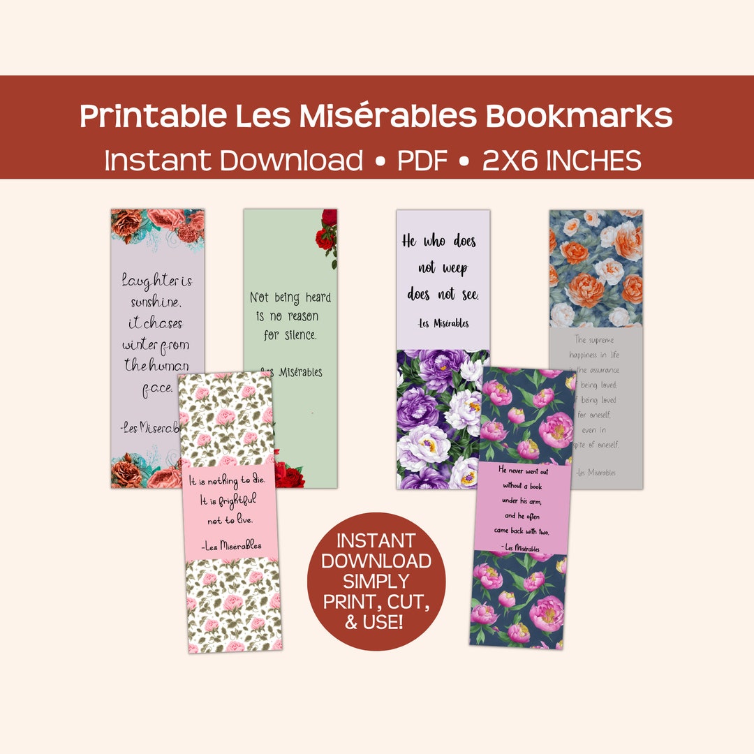 Les Miserables Bookmarks: Victor Hugo Quotes, Bookish Gift (PDF ...