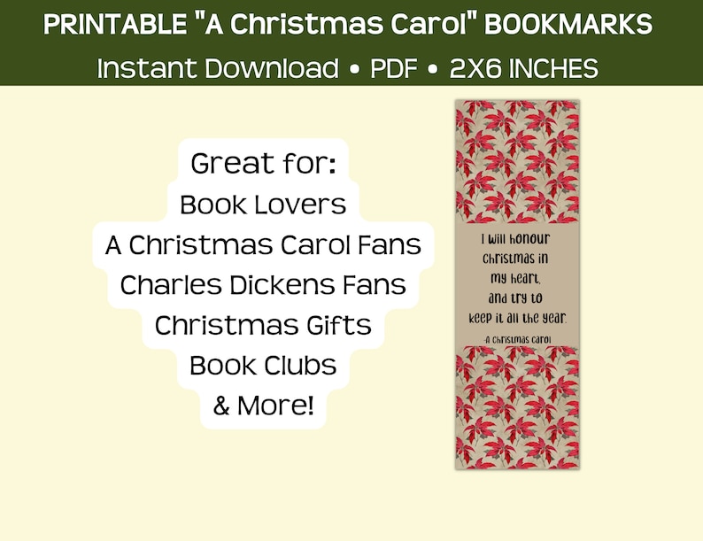 Printable a Christmas Carol Bookmarks Charles - Etsy