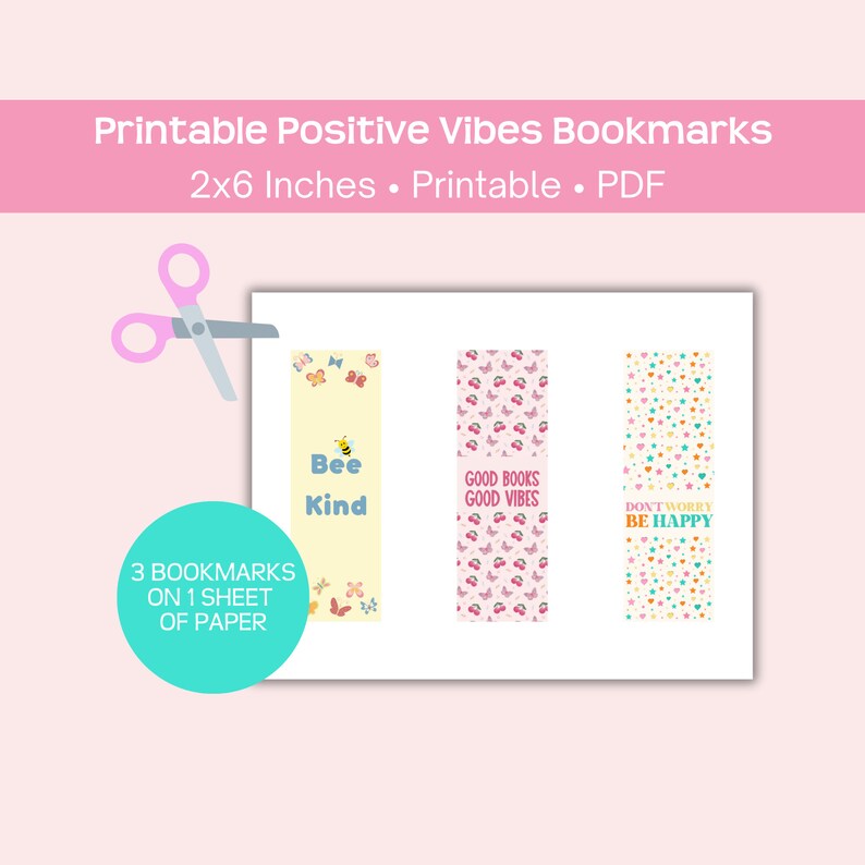 Positive Vibes Bookmarks, Printable, Instant Pdf Download, Gift for ...