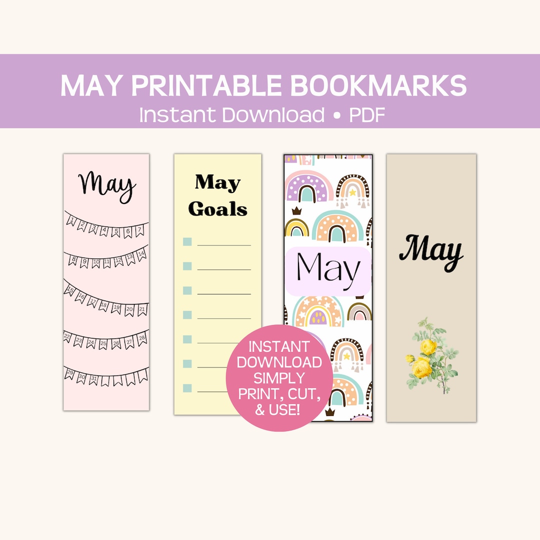 May Printable Bookmarks, Instant Pdf Download, Book Lovers, Bookworms ...