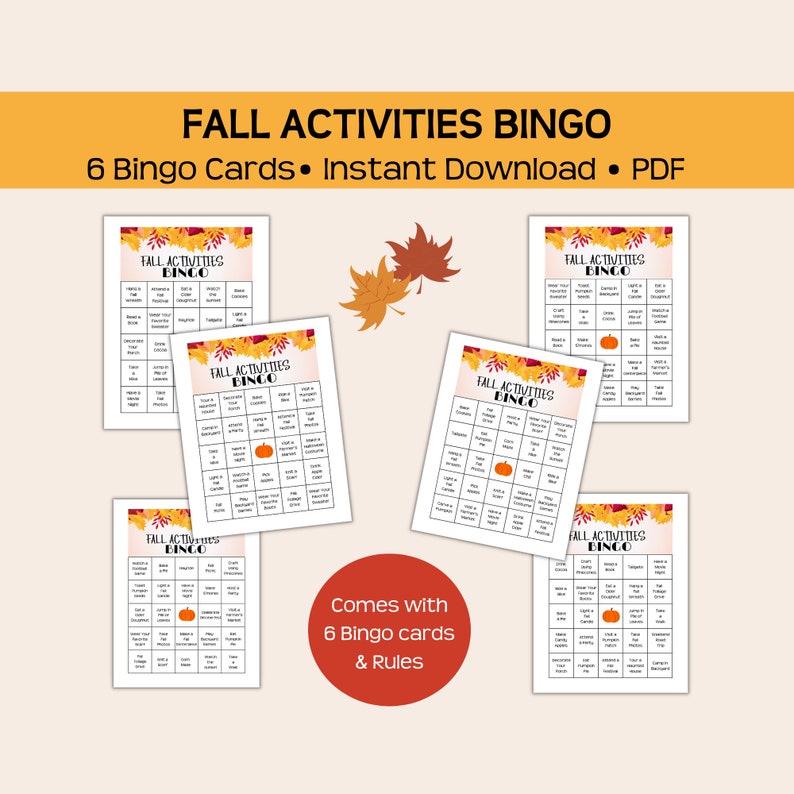 Printable Fall Bingo Game: Family Autumn Activity (PDF Download - Etsy