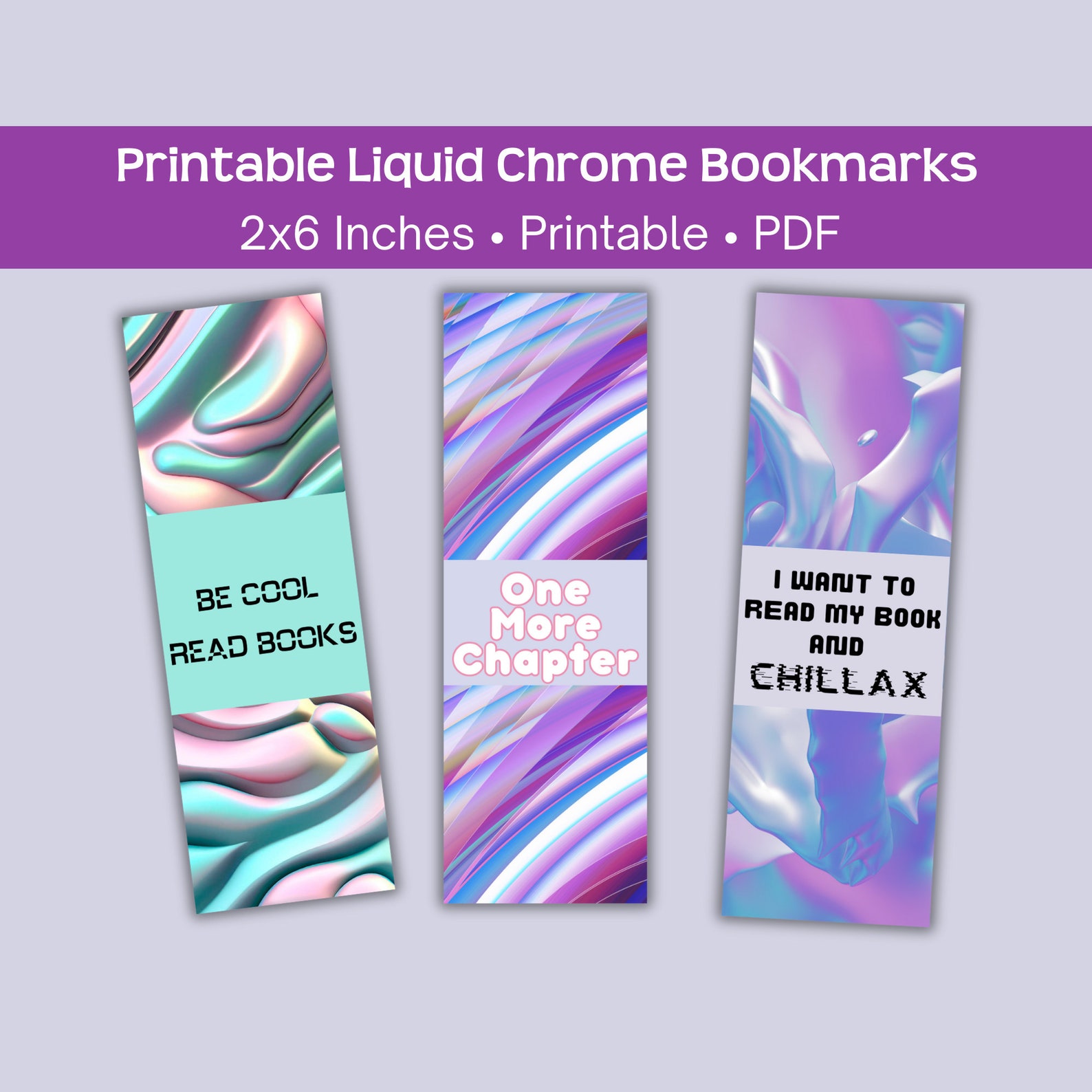 Printable Liquid Chrome Bookmarks, Instant Pdf Download, Gift for Book ...