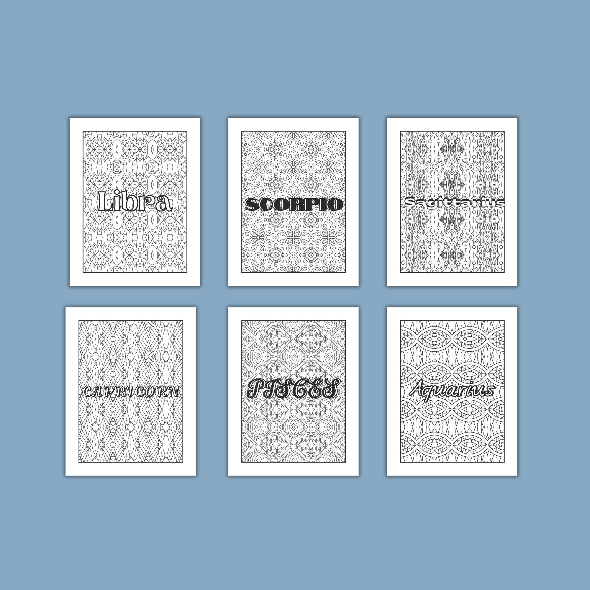 Printable Zodiac Coloring Pages, Adult Star Sign Coloring Sheets, Gift ...