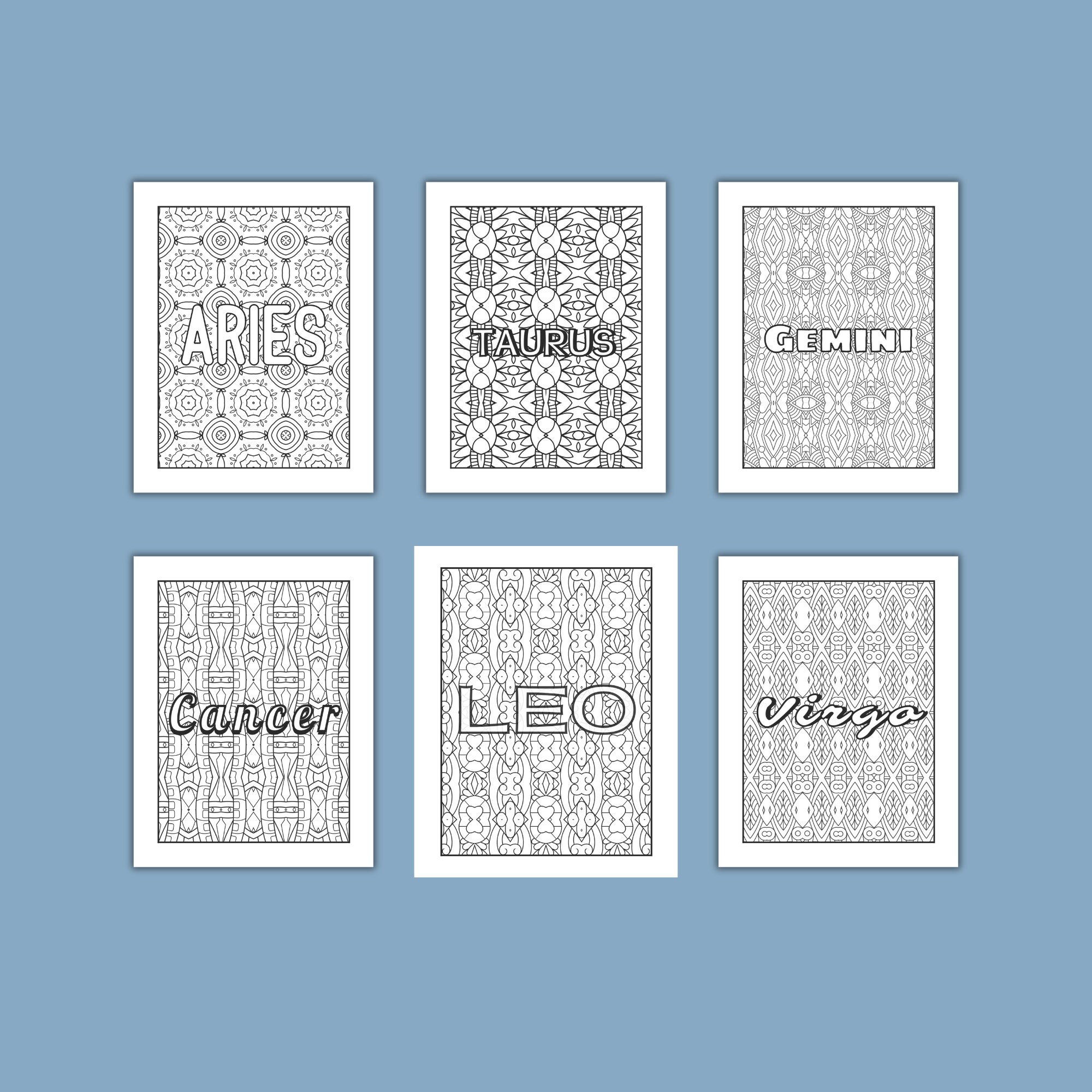 Printable Zodiac Coloring Pages, Adult Star Sign Coloring Sheets, Gift ...