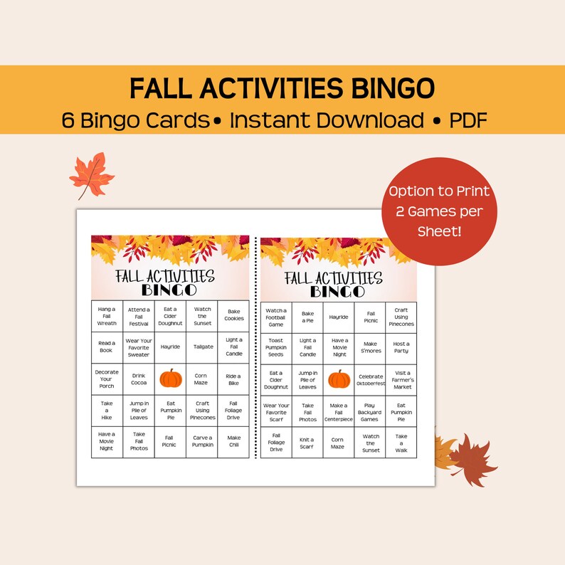 Printable Fall Bingo Game: Family Autumn Activity (PDF Download - Etsy