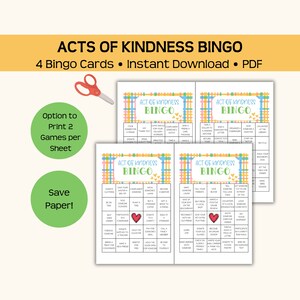 Printable Acts of Kindness Bingo Game, 4 Bingo Cards, Good Deeds, Pay ...