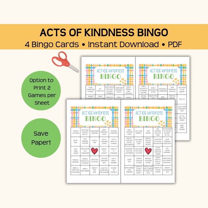 Printable Acts of Kindness Bingo Game, 4 Bingo Cards, Good Deeds, Pay ...