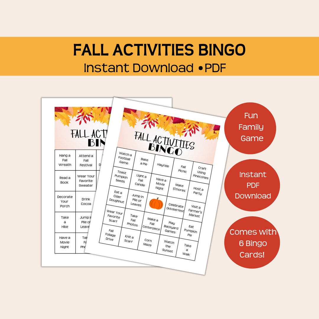 Printable Fall Bingo Game: Family Autumn Activity (PDF Download - Etsy