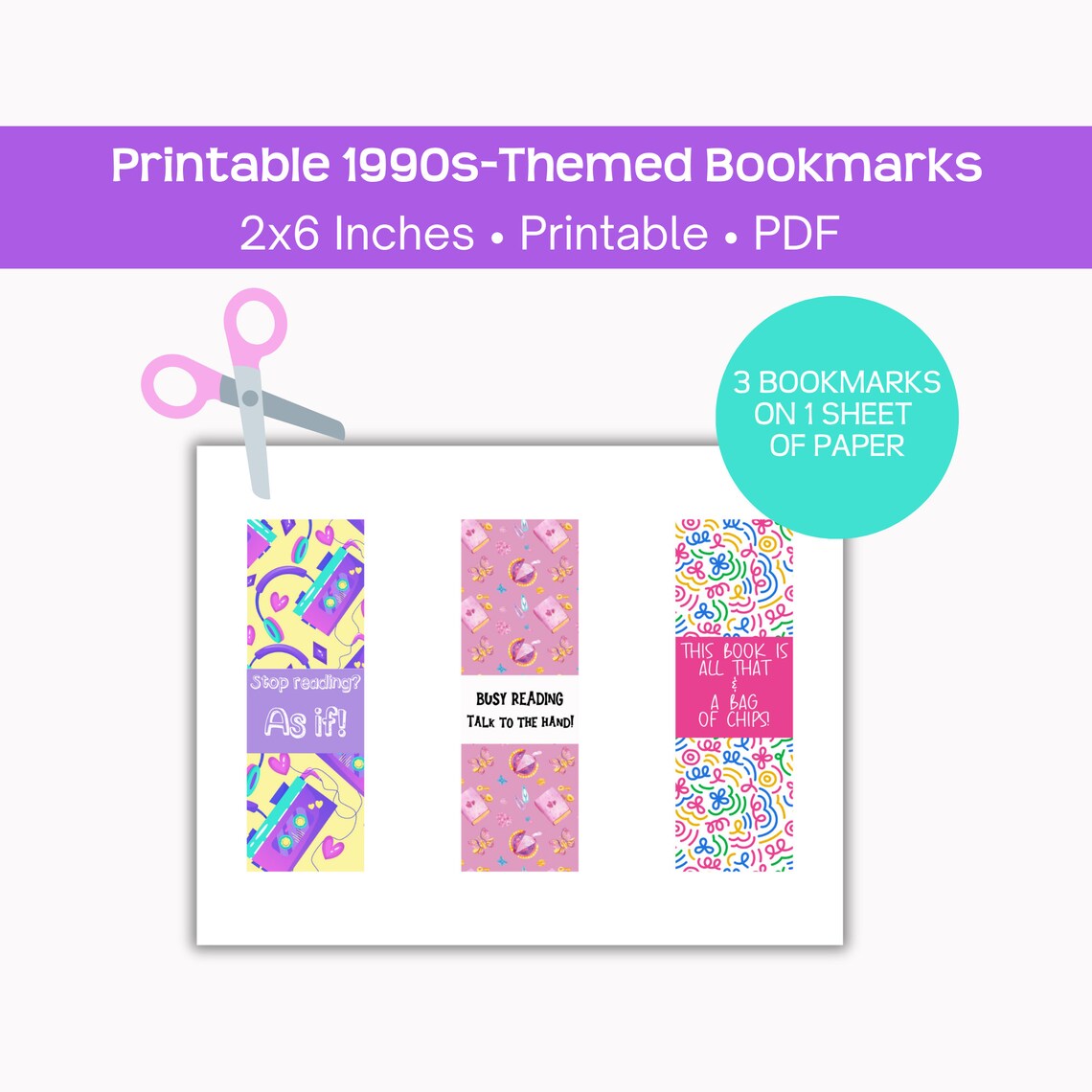 Printable 90s Bookmarks, Fun and Affordable Gift for Book Lovers and ...