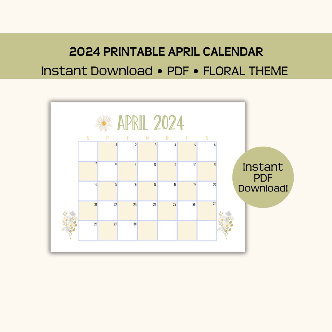 Printable April 2024 Calendar Page Featuring Poppy and Daisy Flowers ...
