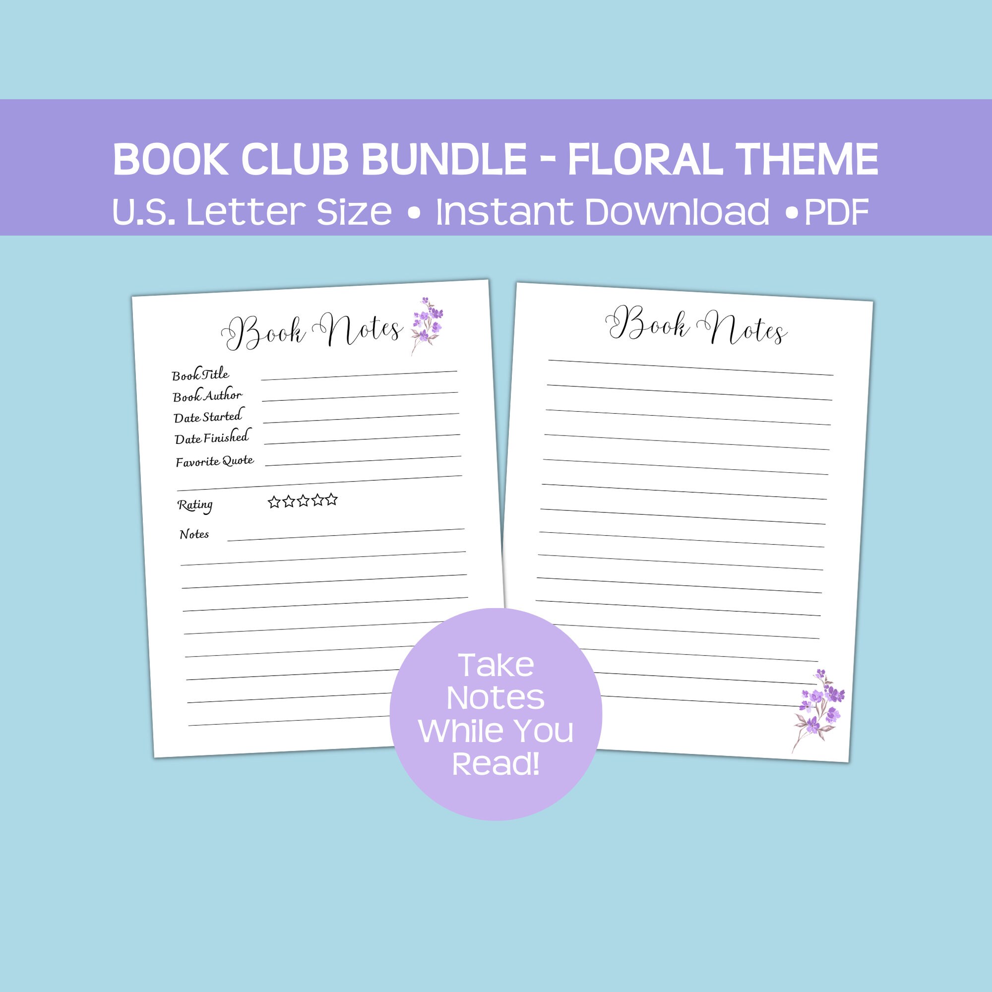 Printable Book Club Planner Bundle, Floral Theme, Instant Pdf Download ...