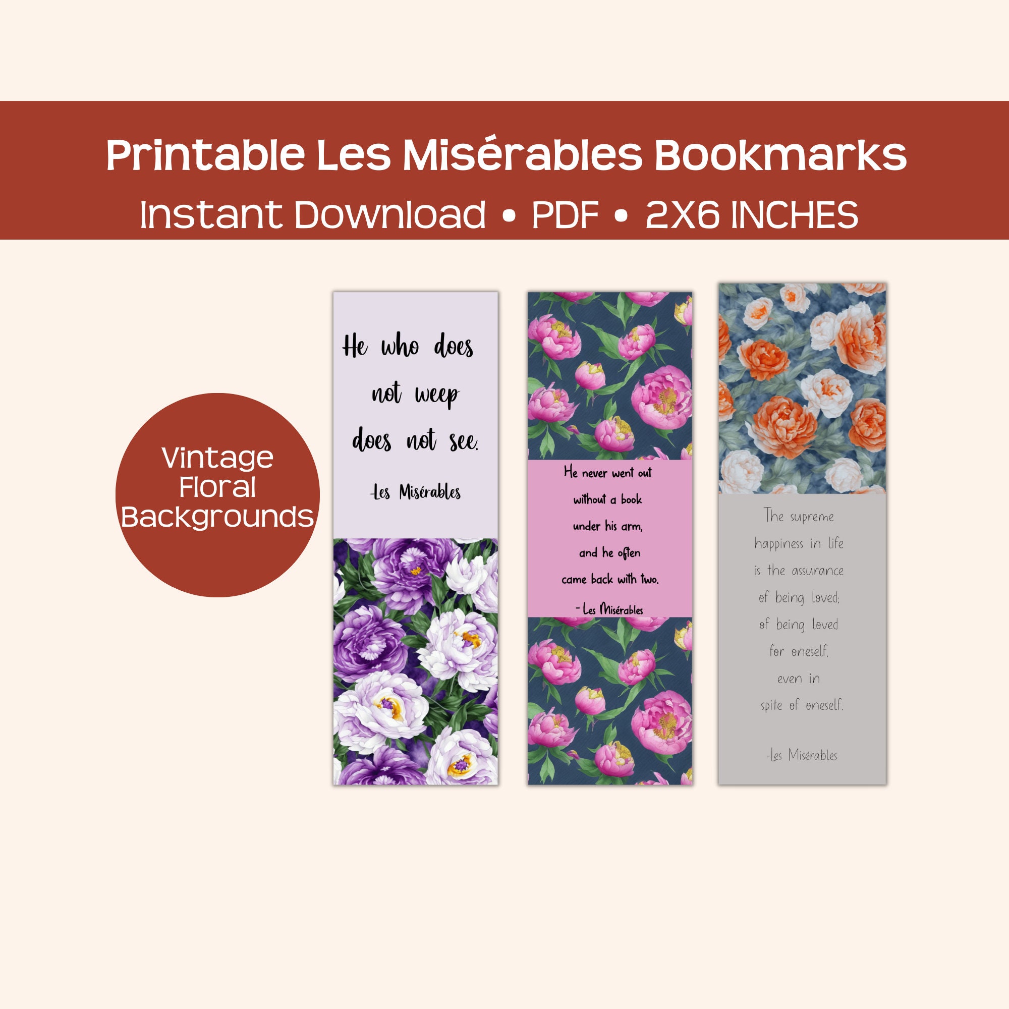 Printable Les Miserables Bookmarks, Victor Hugo, Instant Download, Fun ...