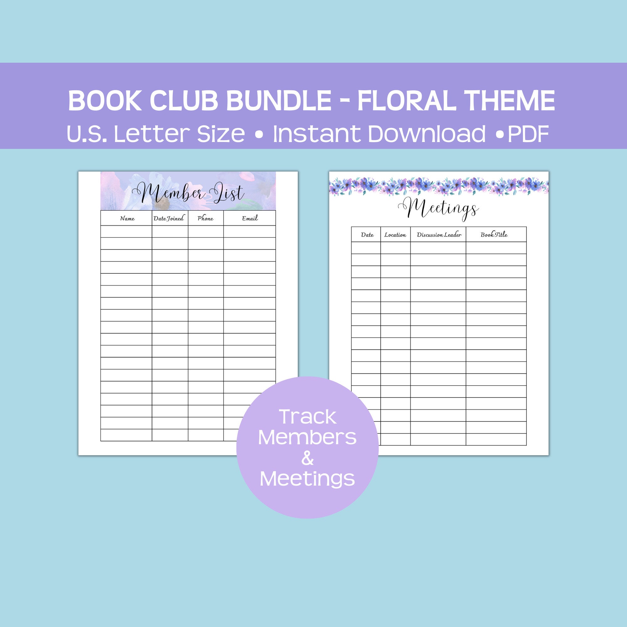 Printable Book Club Planner Bundle, Floral Theme, Instant Pdf Download ...