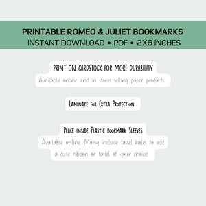Romeo and Juliet Bookmarks: Shakespeare Quotes, Printable PDF - Etsy