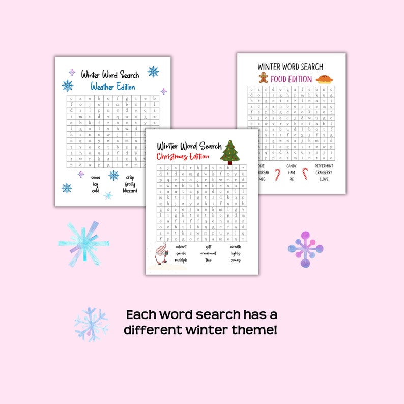 Printable Winter Word Search Bundle 6 Printable Games - Etsy