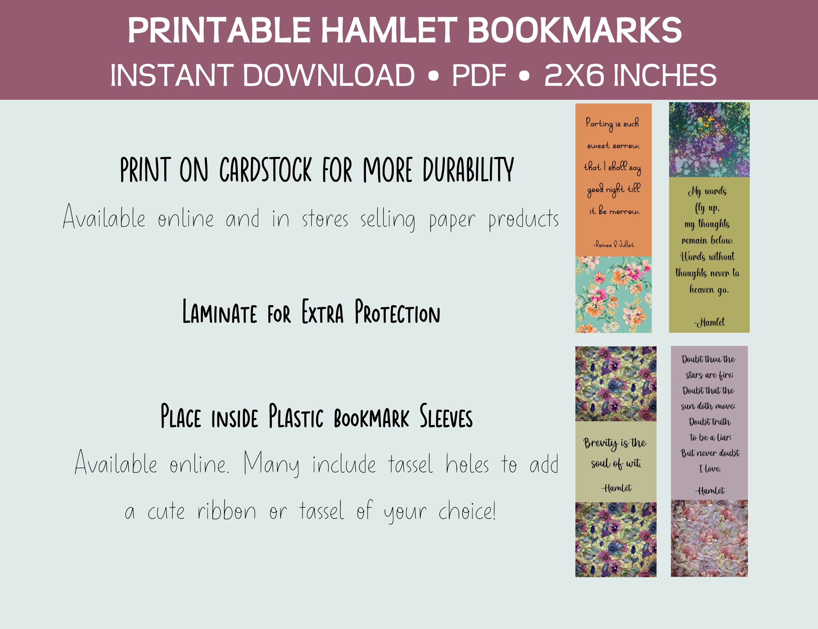 Printable Hamlet Bookmarks William Shakespeare Gift for Book - Etsy