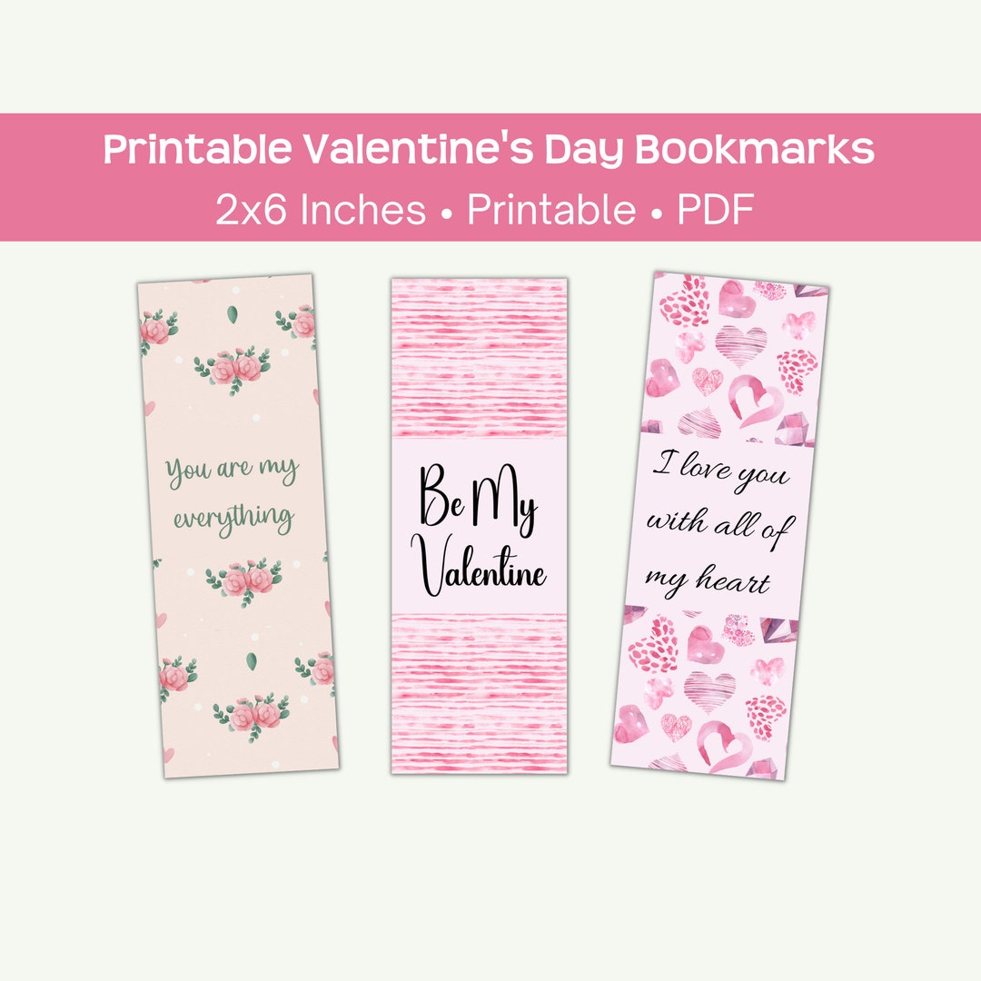 Printable Valentine's Day Bookmarks, Hearts and Flowers, Instant Pdf ...