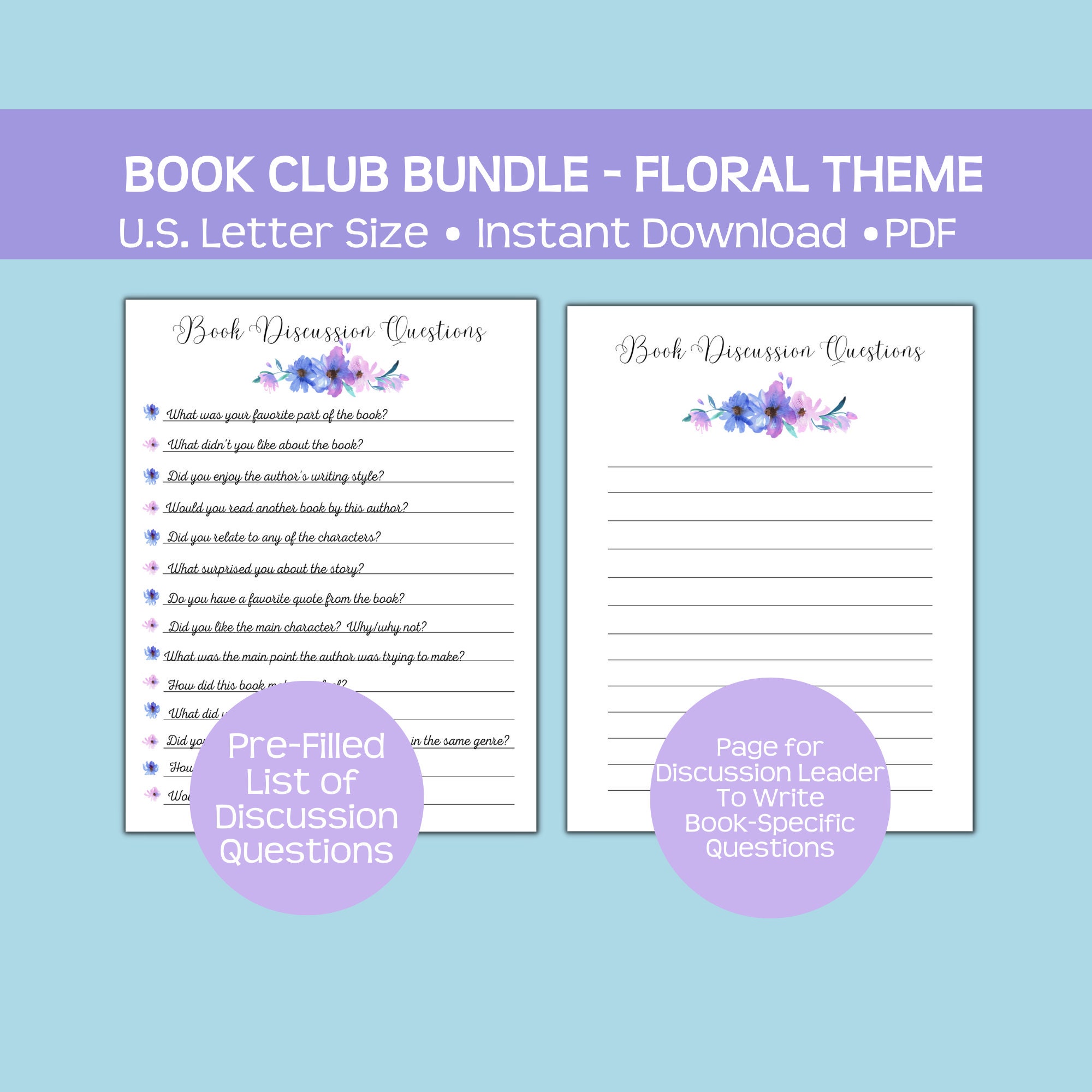 Printable Book Club Planner Bundle, Floral Theme, Instant Pdf Download ...
