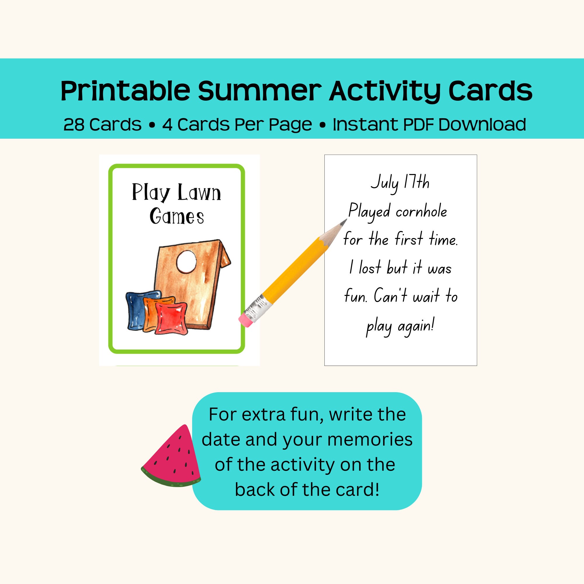 Printable Summer Activity Cards, 28 Cards, a Fun and Affordable Way to ...