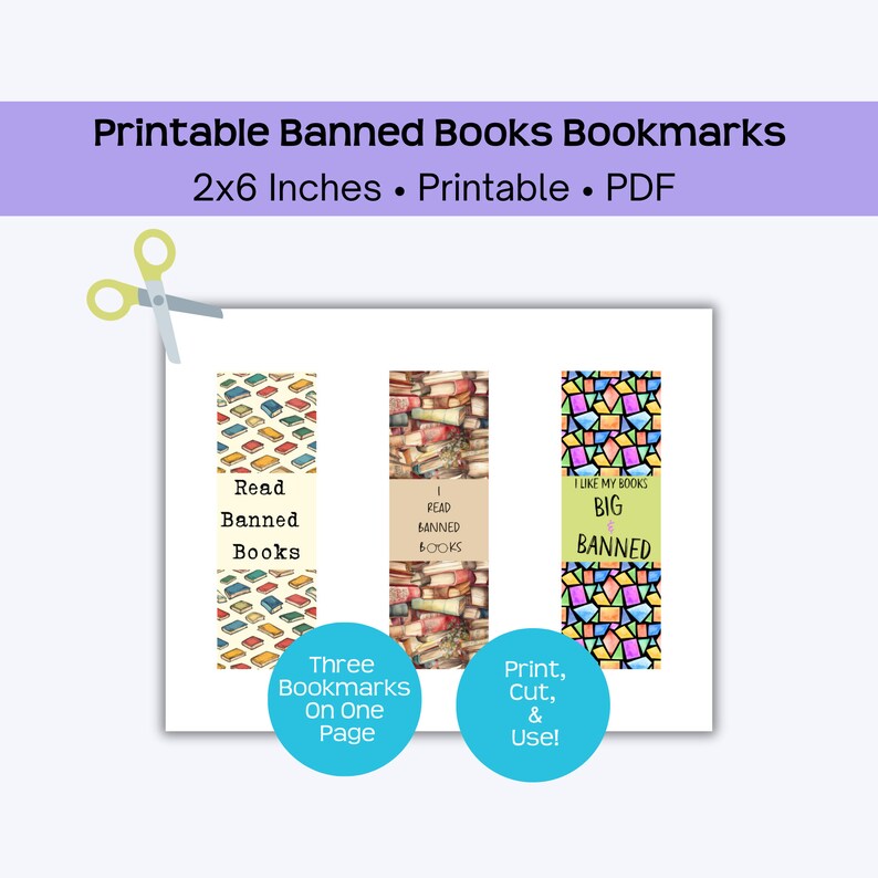 Printable Banned Book Bookmarks, Gift for Book Lovers, Instant Pdf ...