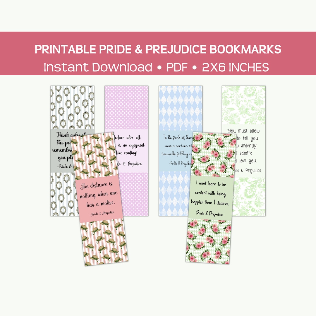 Printable Pride and Prejudice Bookmarks, Jane Austen Quotes (PDF ...