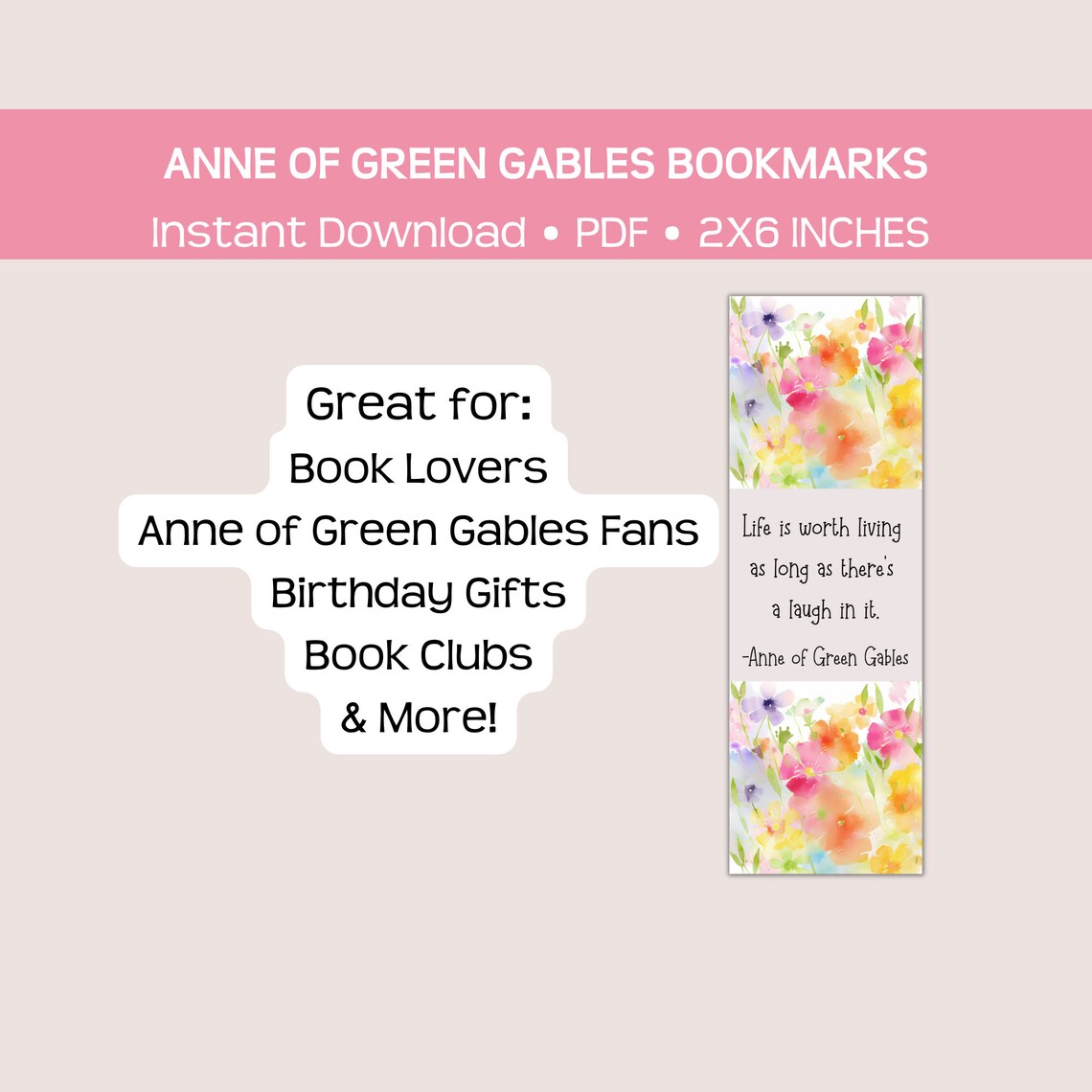 Printable Anne of Green Gables Bookmarks, L M Montgomery, Instant ...