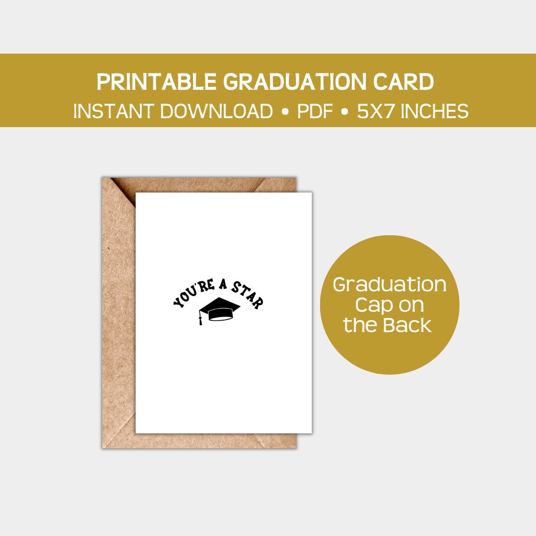 Printable Graduation Card With Stars and Cap, Instant Pdf Download ...