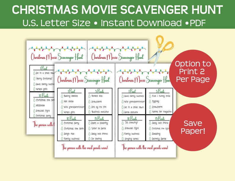 Printable Christmas Movie Scavenger Hunt Game Play Alone or - Etsy