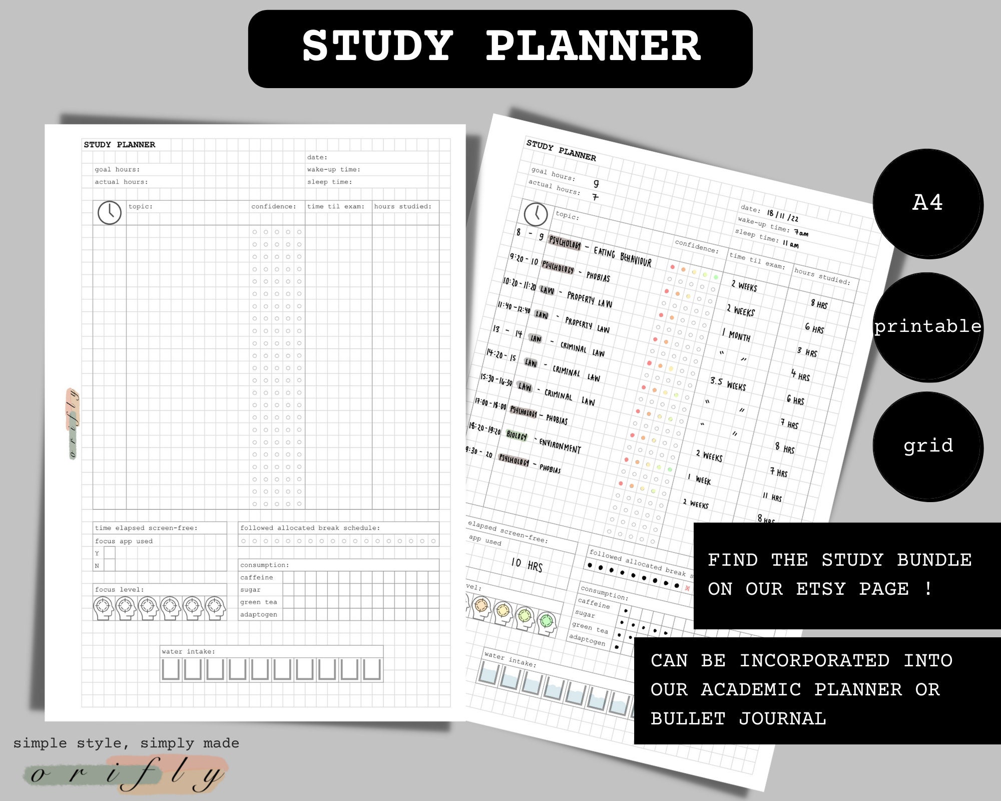 Study Planner A4 Printable PDF Productivity Chart Goodnotes Template ...