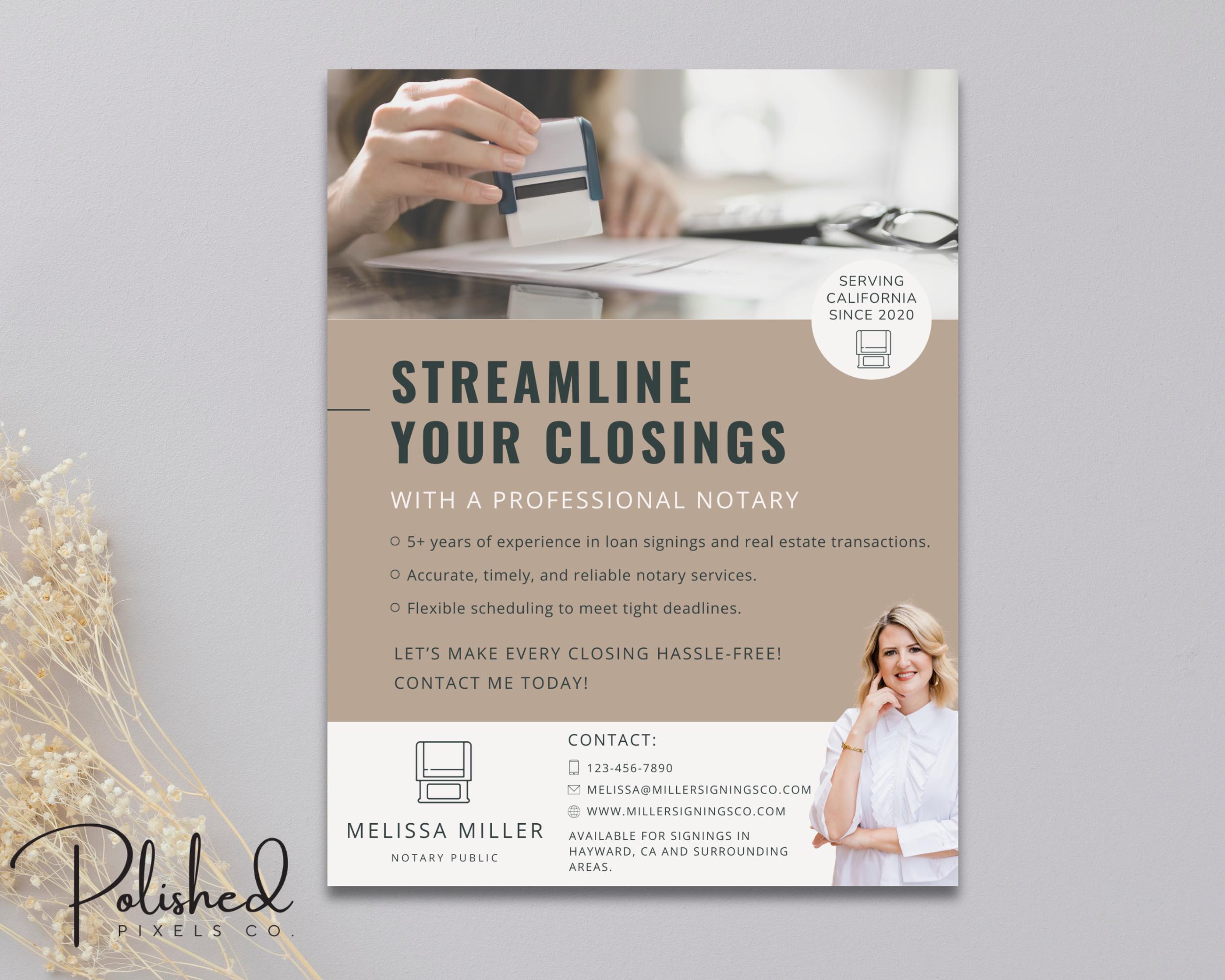 Notary Marketing Flyer Template Digital Download for Escrow, Title ...