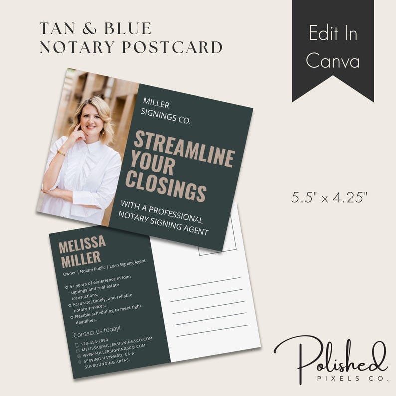 Notary Marketing Postcard Template Digital Download for Escrow, Title ...