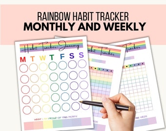 Printable Circle Habit Tracker With Rainbow Colours: Daily, Weekly and Monthly Habits, Vertical ...