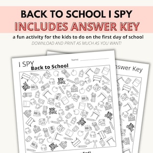 I Spy Back to School Printable, First Day of School Activity for Young ...