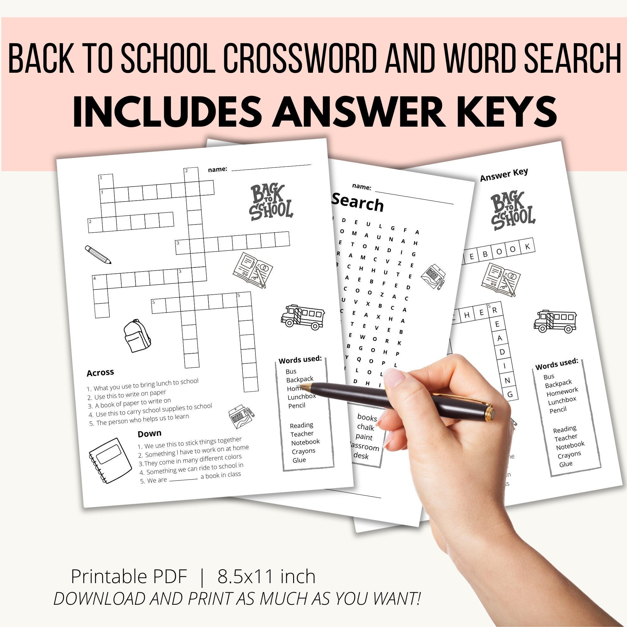 Back to School Printable Activities for Kids, Back to School Word ...