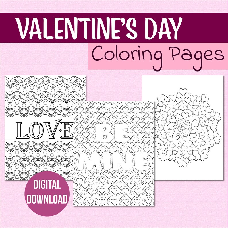 Valentine's Day Coloring Pages, Pattern Activities (digital Download ...