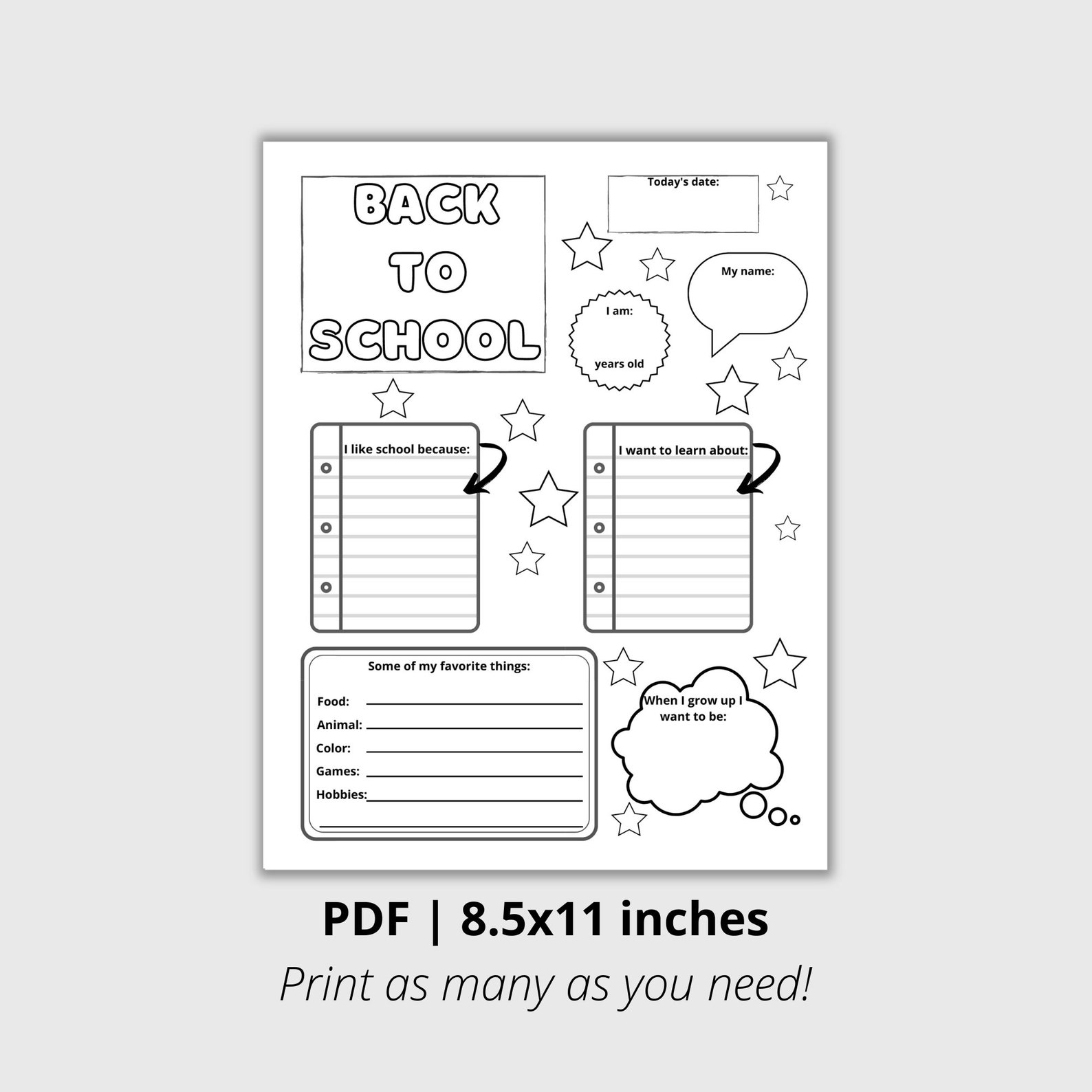 Back to School About Me, First Day of School About Me Page, Perfect for ...