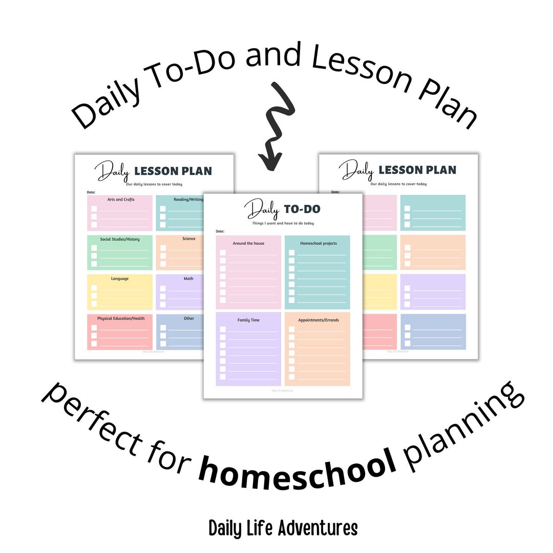 Homeschool Daily Lesson Planner, Daily To-do List, Printable Homeschool ...