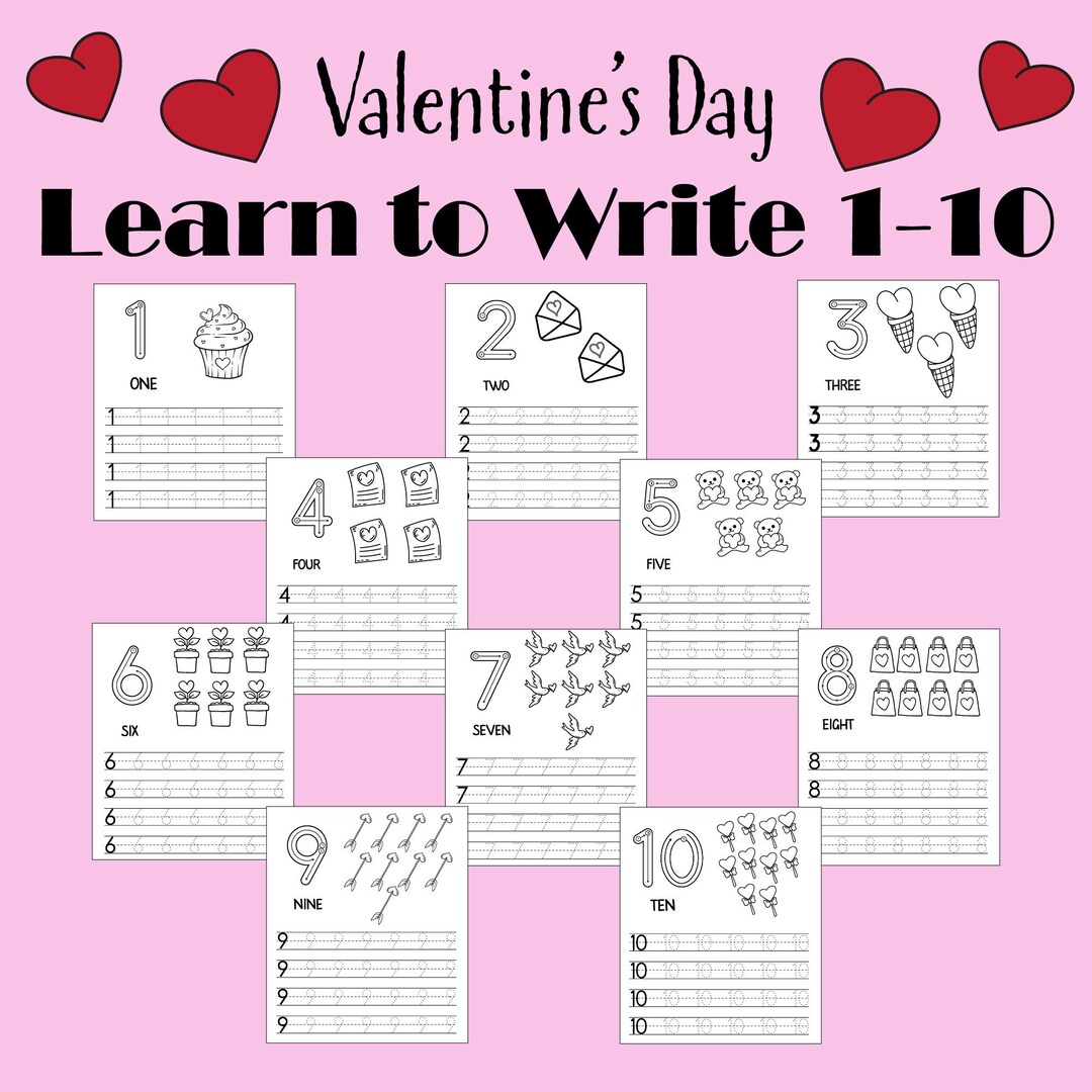 Learn to Write 1-10, Valentine's Day Learn to Write Numbers, Printable ...