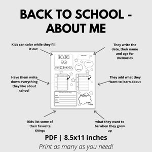 Back to School About Me, First Day of School About Me Page, Perfect for ...