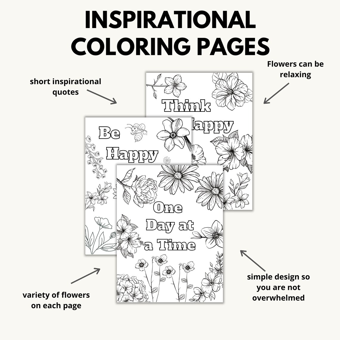 Inspirational Flower Coloring Pages for Adults & Teens (printable PDF ...